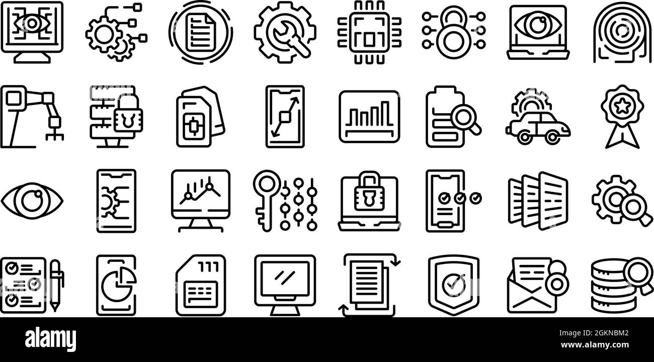 Technical overview icons set outline vector. Camera specification. Dual memory Stock Vector ...