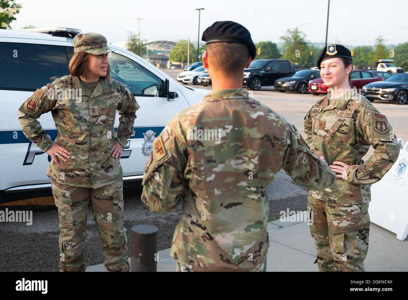 Chief Master Sergeant of the Air Force JoAnne S. Bass, left, is greeted ...
