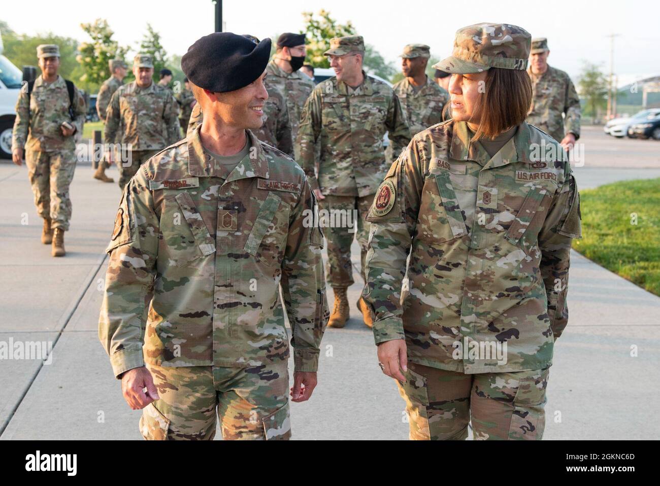 Chief Master Sergeant of the Air Force JoAnne S. Bass, right, talks ...