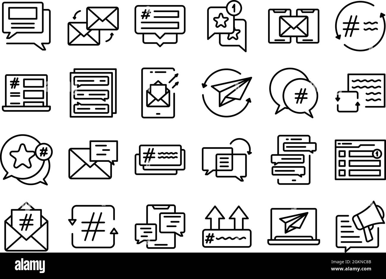 Cross-posting icons set outline vector. Cross selling. Social media ...