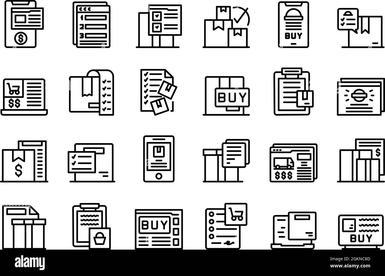 Order summary icons set outline vector. Online form. Digital computer ...