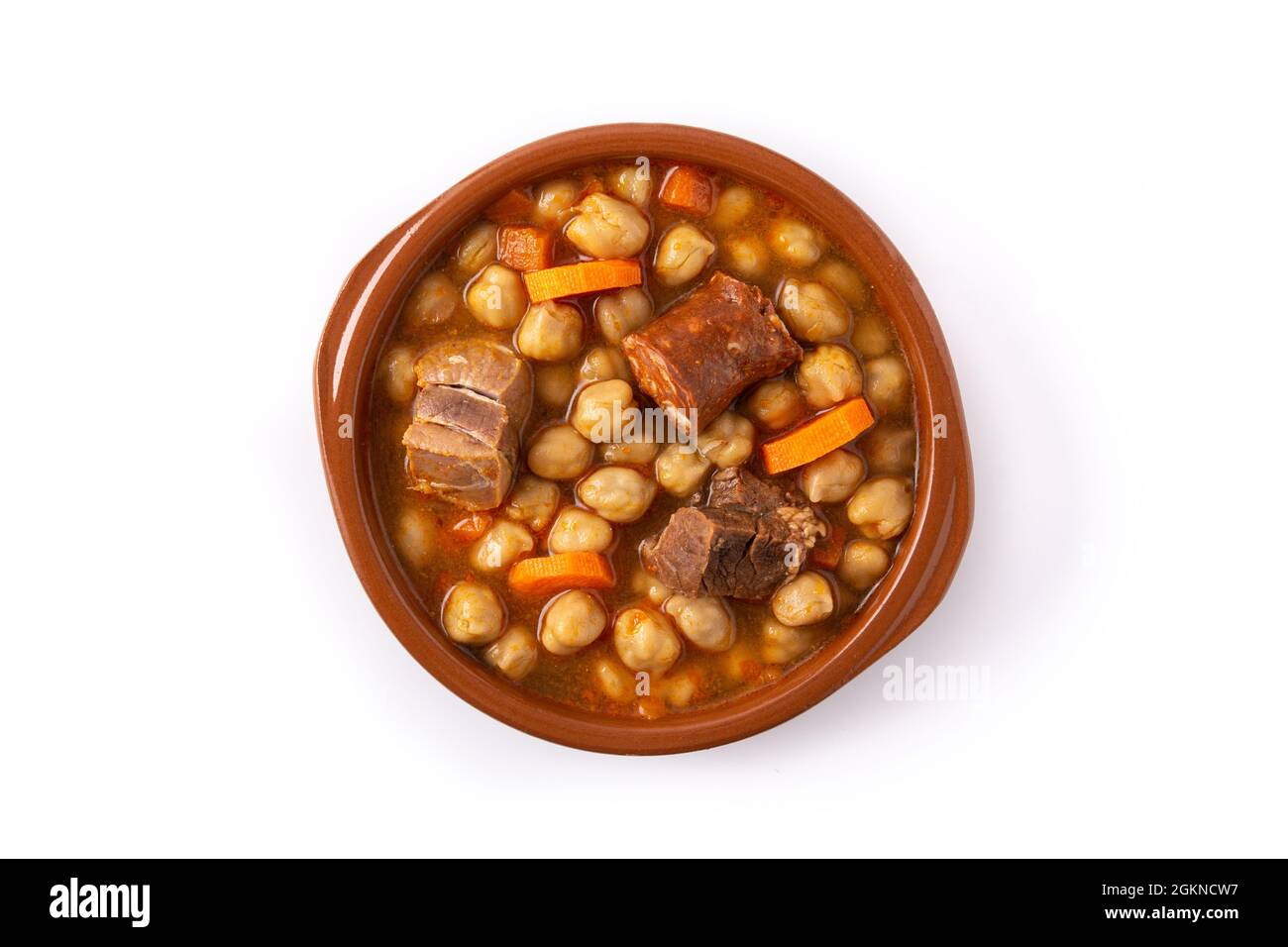 Traditional Spanish cocido madrileño isolated on white background Stock ...