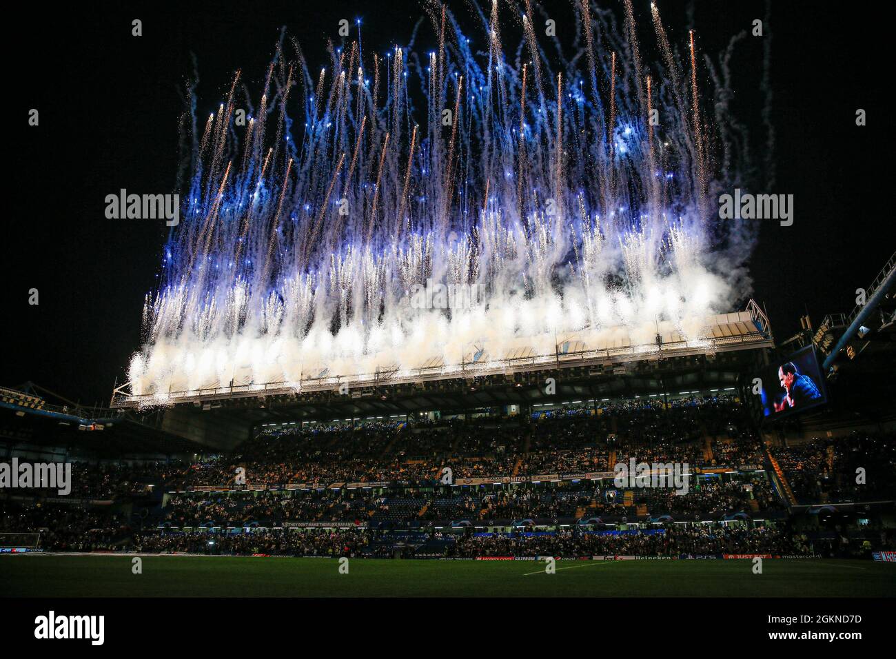 London, England, 14th September 2021. Fireworks during the UEFA ...