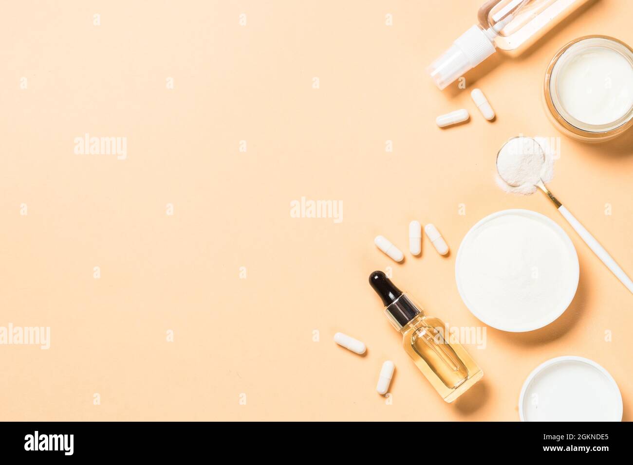 Collagen powder dietary supplement at blue Stock Photo - Alamy