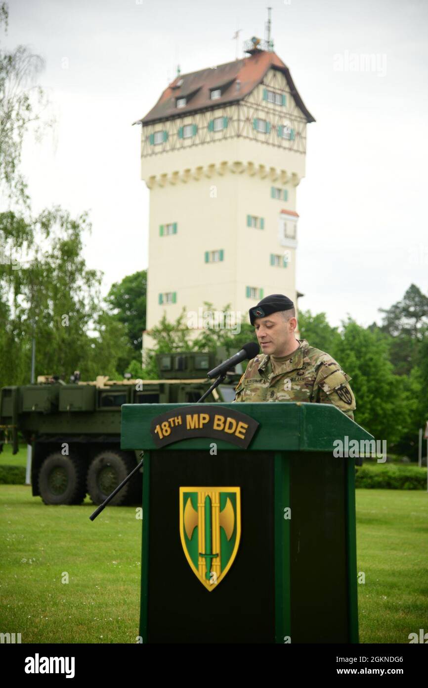 Outgoing Command Sgt. Maj. Shawn A. Klosterman delivers a farewell ...