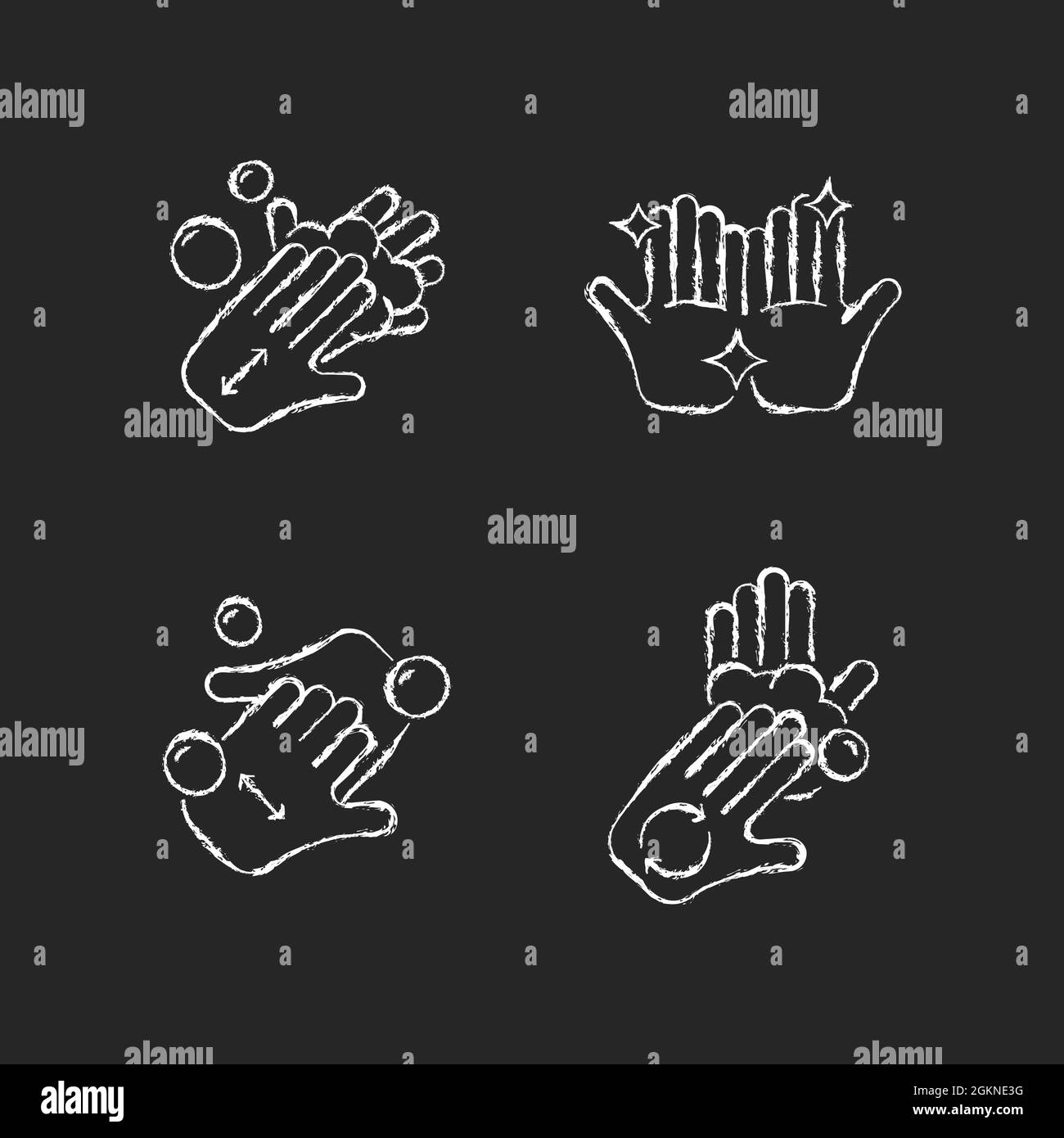 Washing hands instruction chalk white icons set on dark background ...