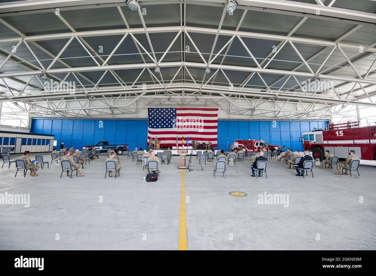 U.S. Airmen, families and guests attend the 424th Air Base Squadron ...