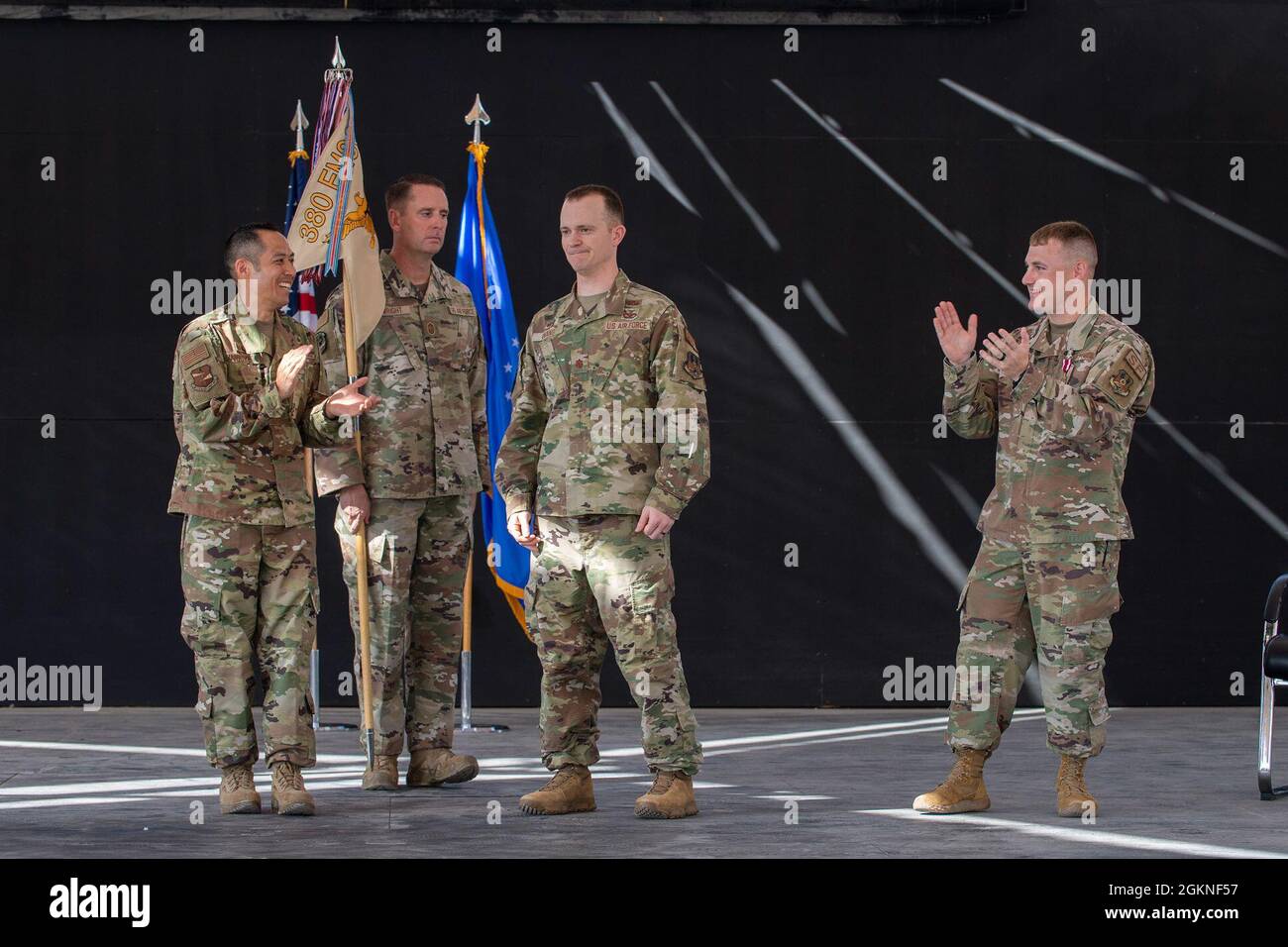 U.S. Air Force Maj. Daniel Evens (center), 380th Expeditionary Security ...