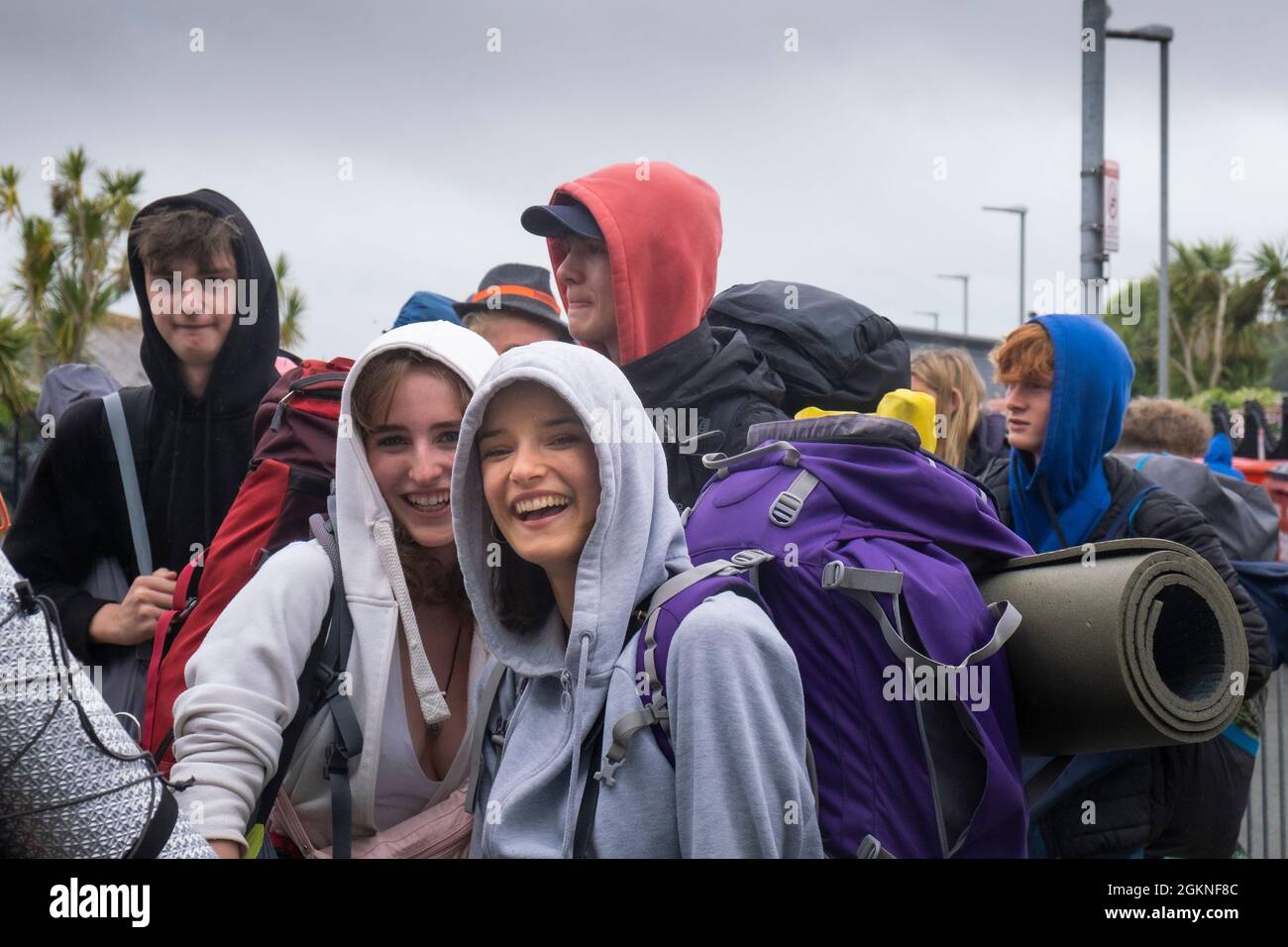 Excited young girls arriving at Newquay Train Station for the ...