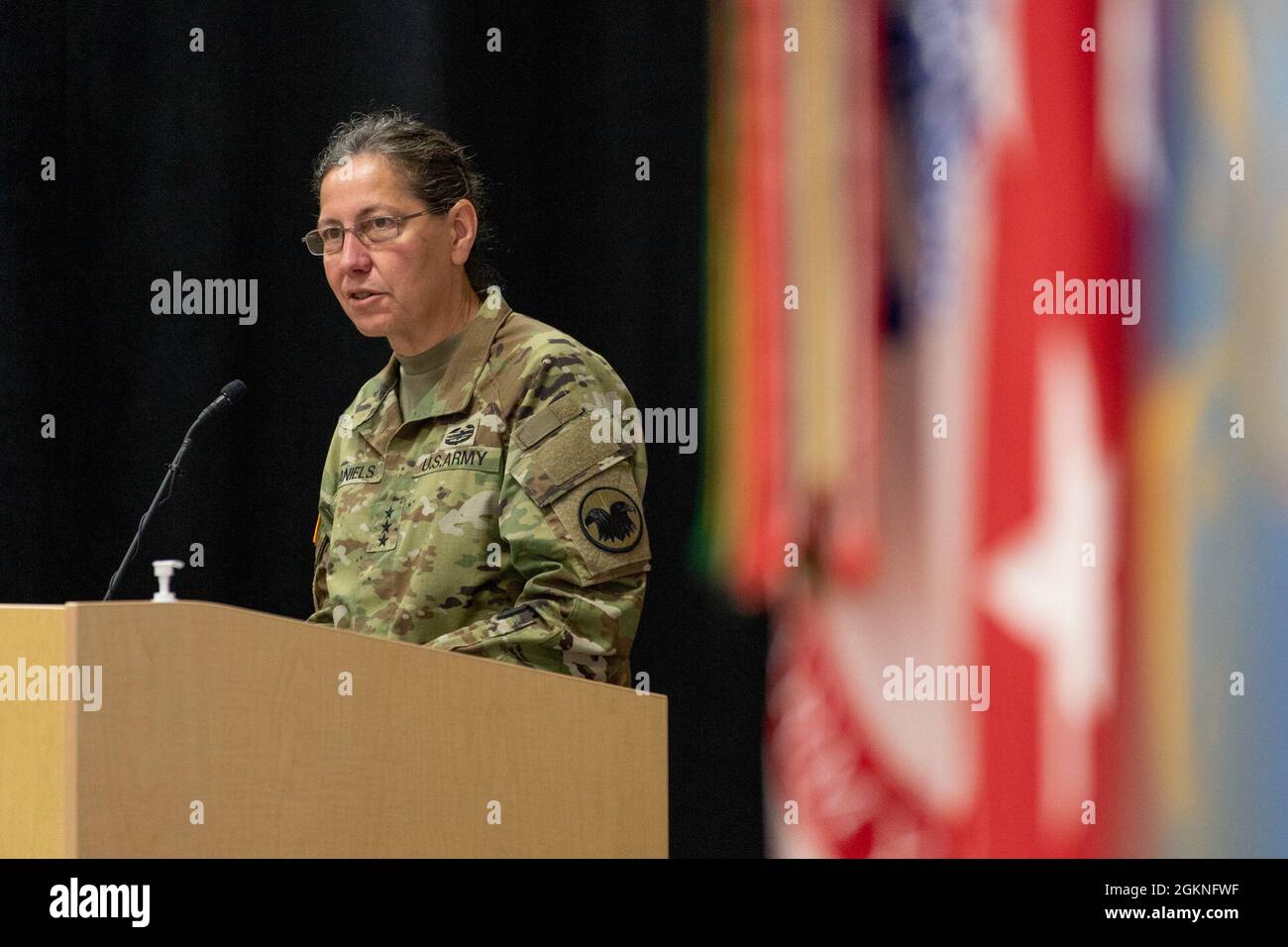 Chief of the Army Reserve Lt. Gen. Jody Daniels gives her remarks ...