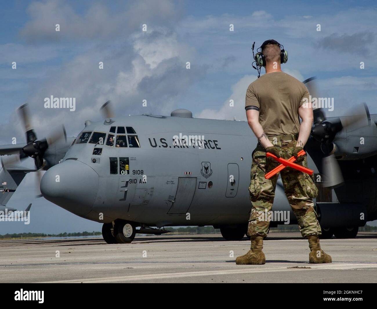 U.S. Air Force Tech. Sgt. Taylor Webber, a crew chief with the 910th ...