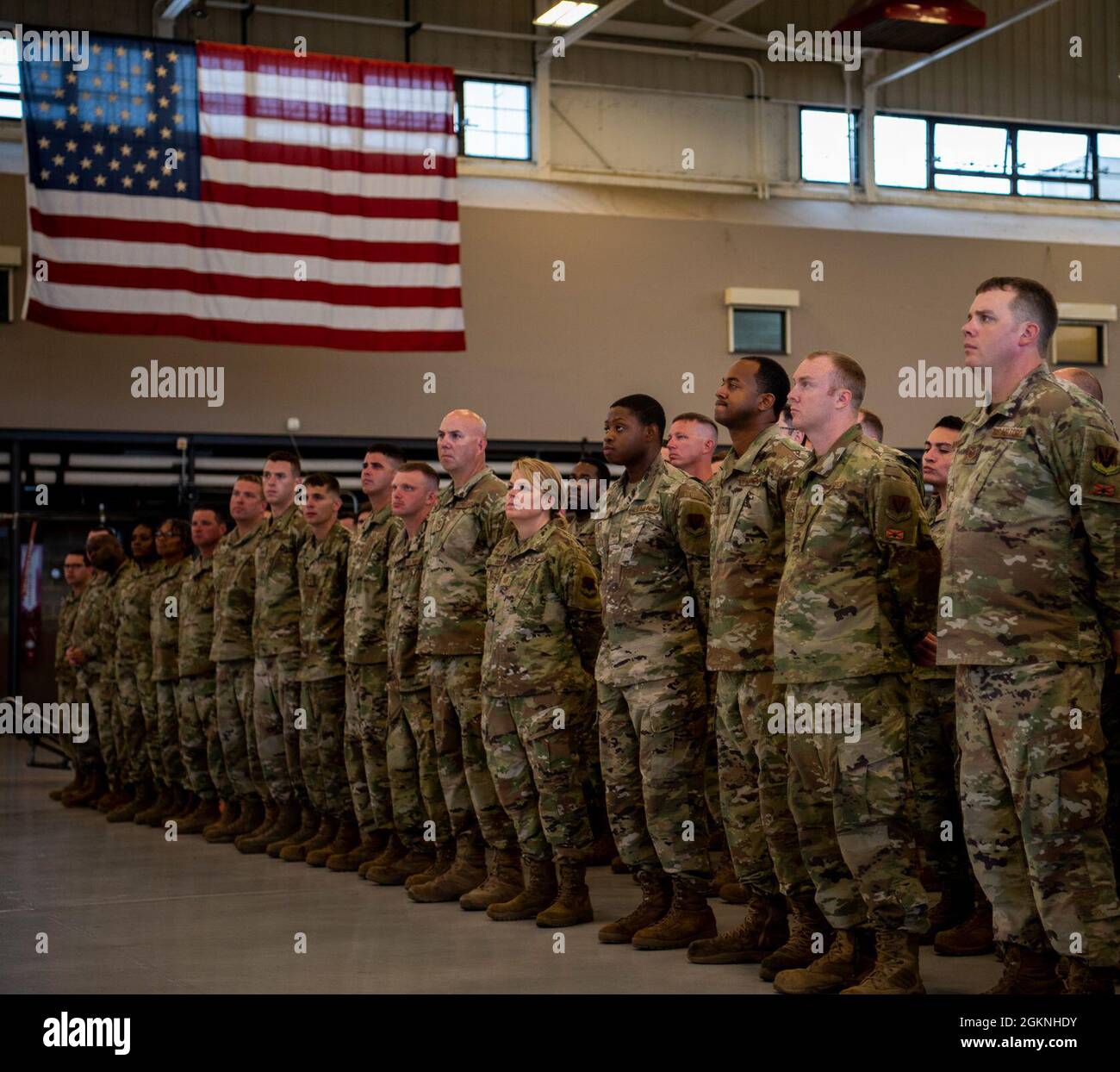 Members of the 187th Fighter Wing listen to Col. Douglas D. DeMaio ...