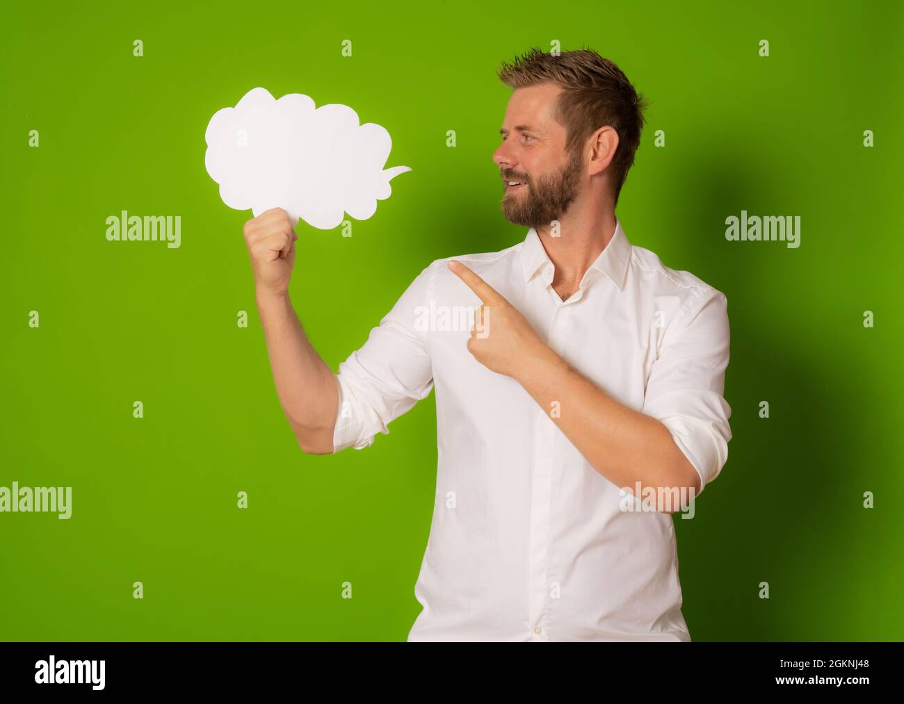 Photo of excited sweet young gentleman wear white shirt smiling ...