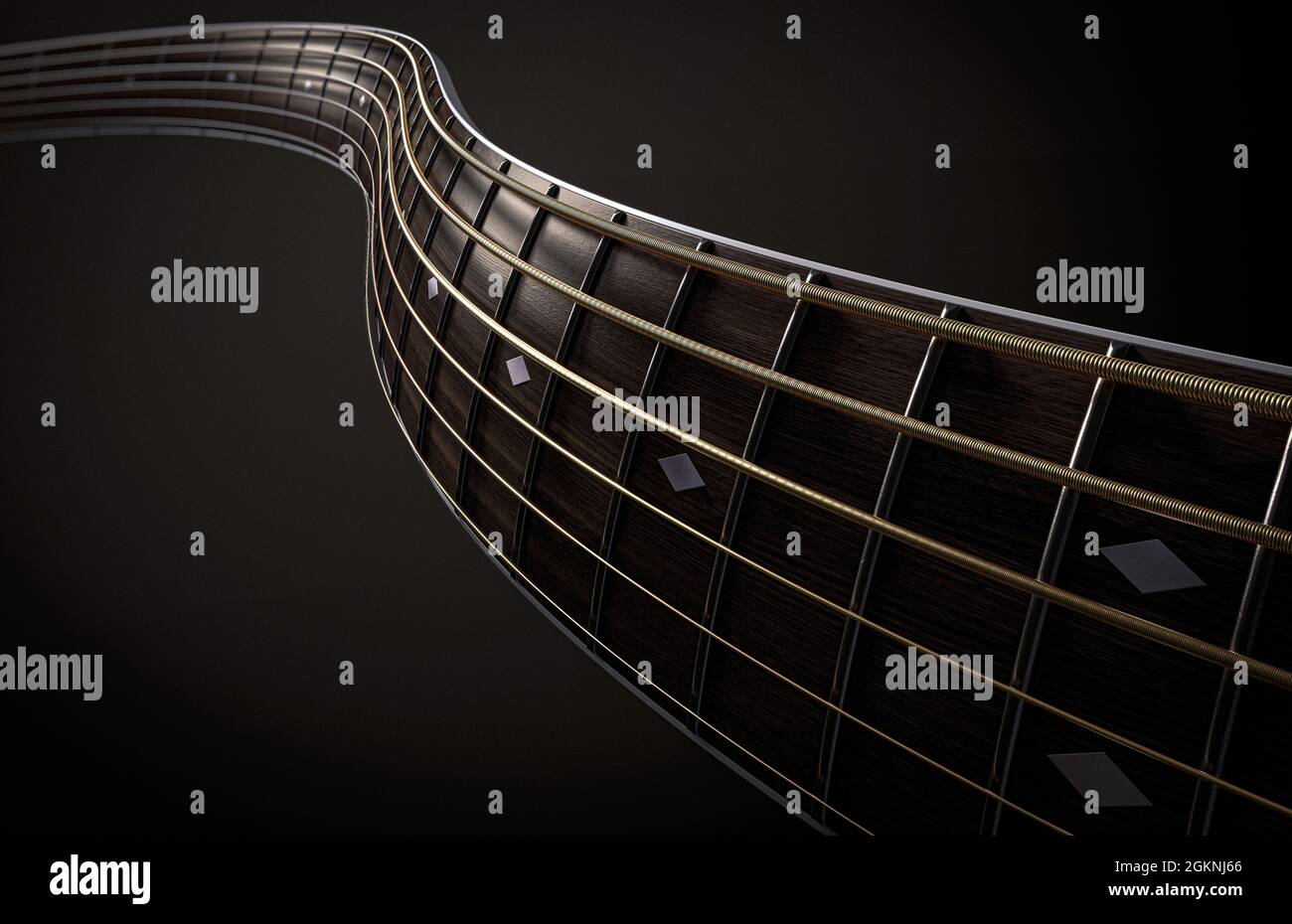 A surreal concept of a wavey shaped closeup of a dark wooden guitar ...