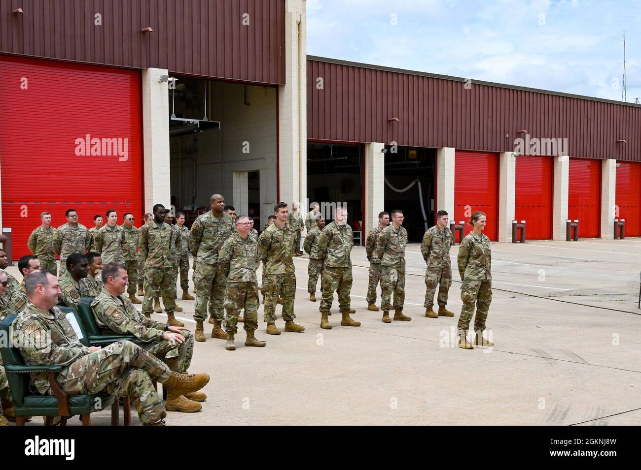 The 507th Civil Engineer Squadron stands in formation during an outdoor ...