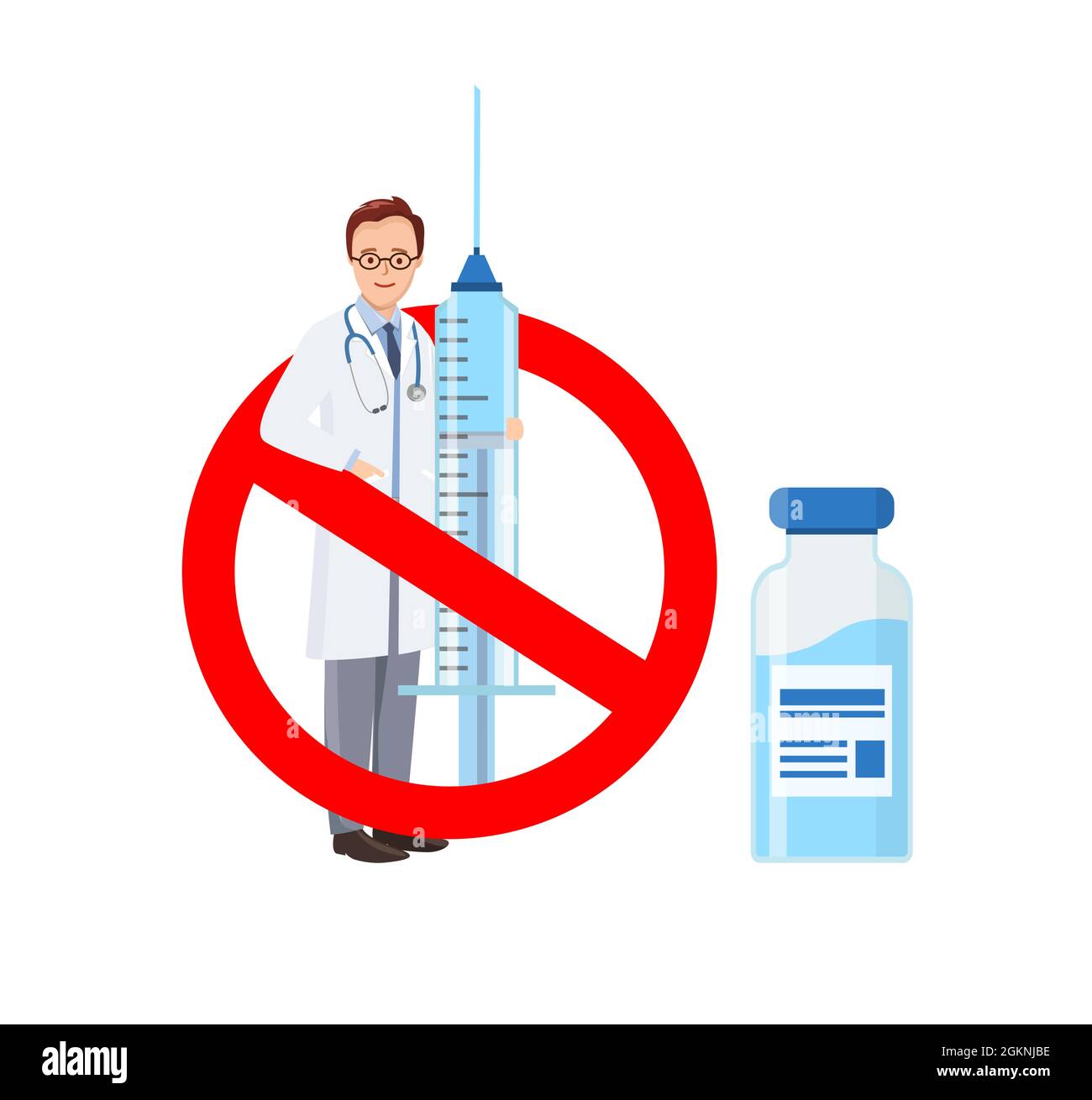 No scheduled Vaccination. Circle Sign danger. Doctor with a syringe in ...