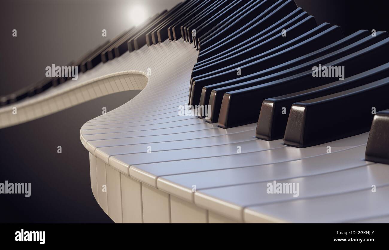 A concept of a wave of piano keys on a dark moody background - 3D ...
