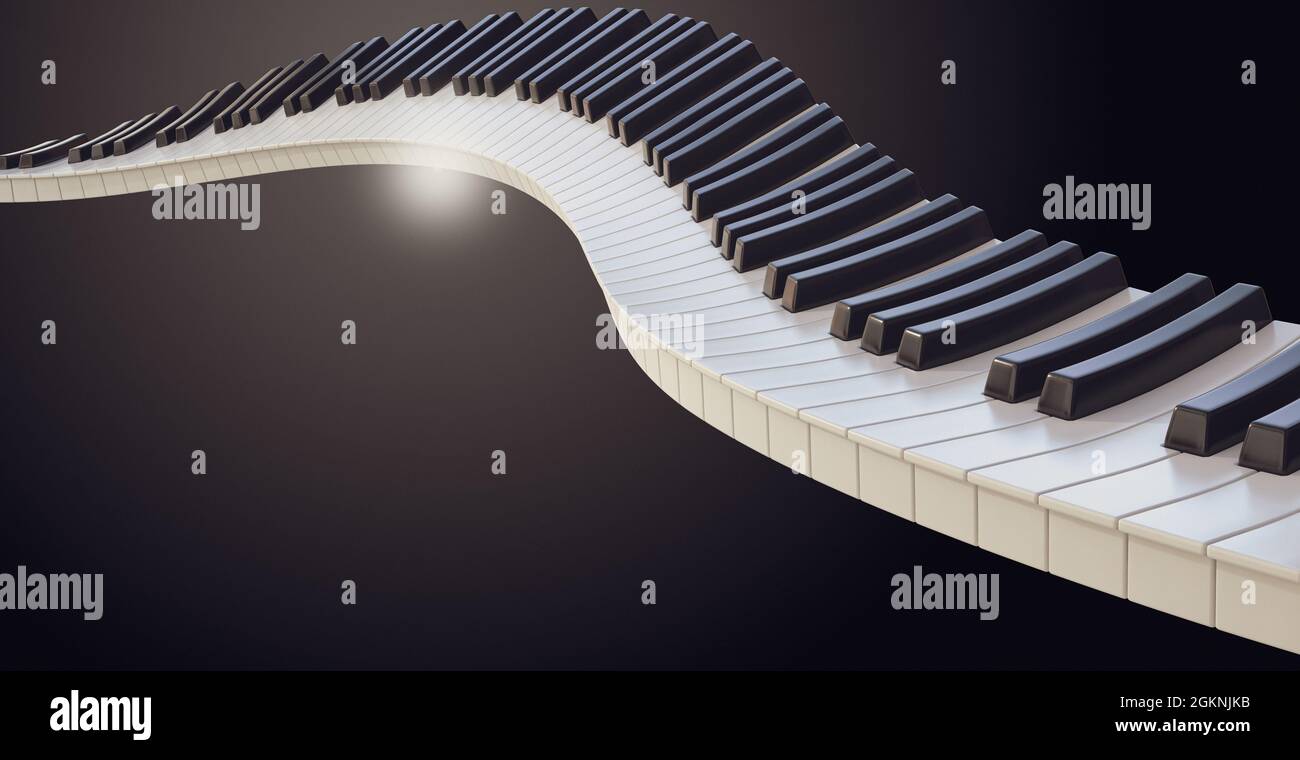 A concept of a wave of piano keys on a dark moody background - 3D ...