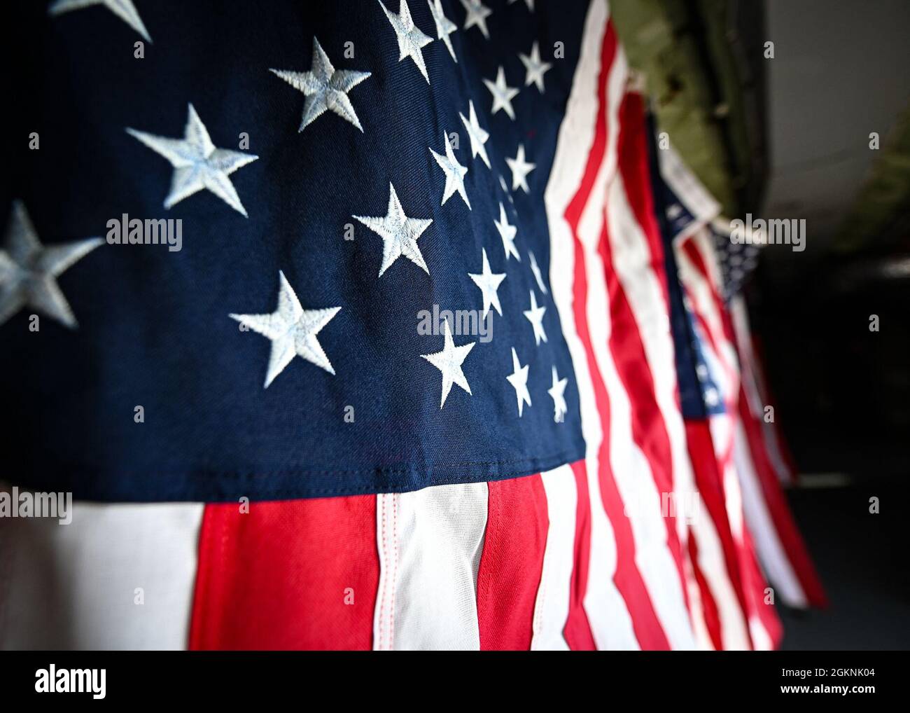 American flags are flown in a KC-135 Stratotanker assigned to the 351st ...