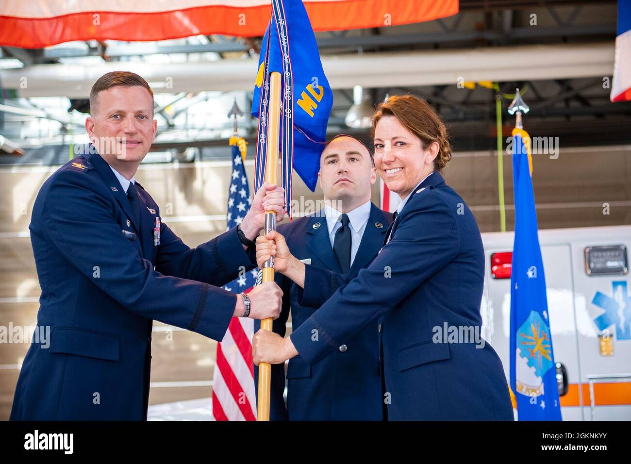 U.S. Air Force Col. Richard Martin, 423rd Air Base Group commander, receives the 423rd Medical ...