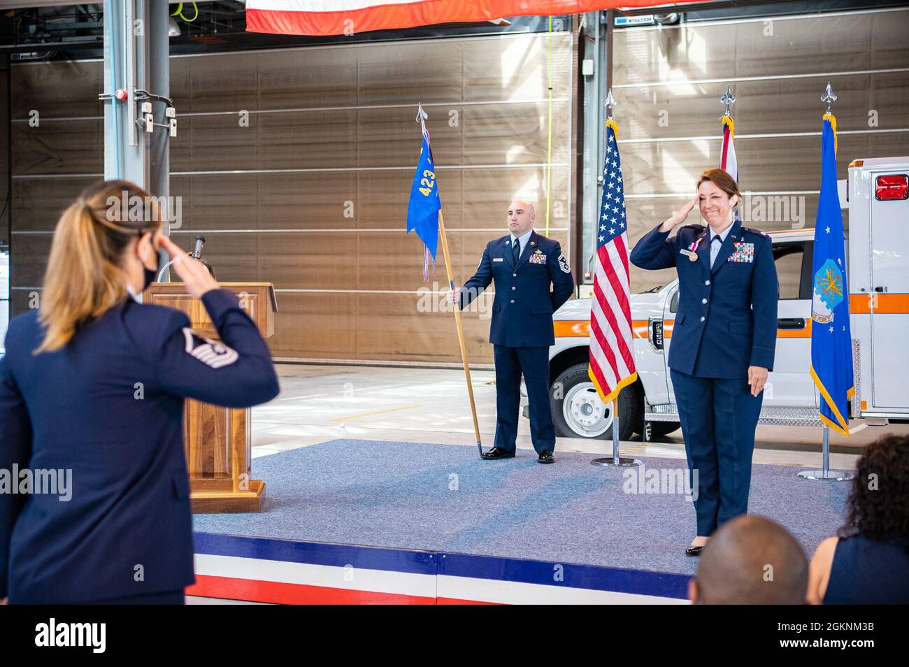 U.S. Air Force Lt. Col. Elizabeth Hoettels, right, 423rd Medical Squadron outgoing commander ...