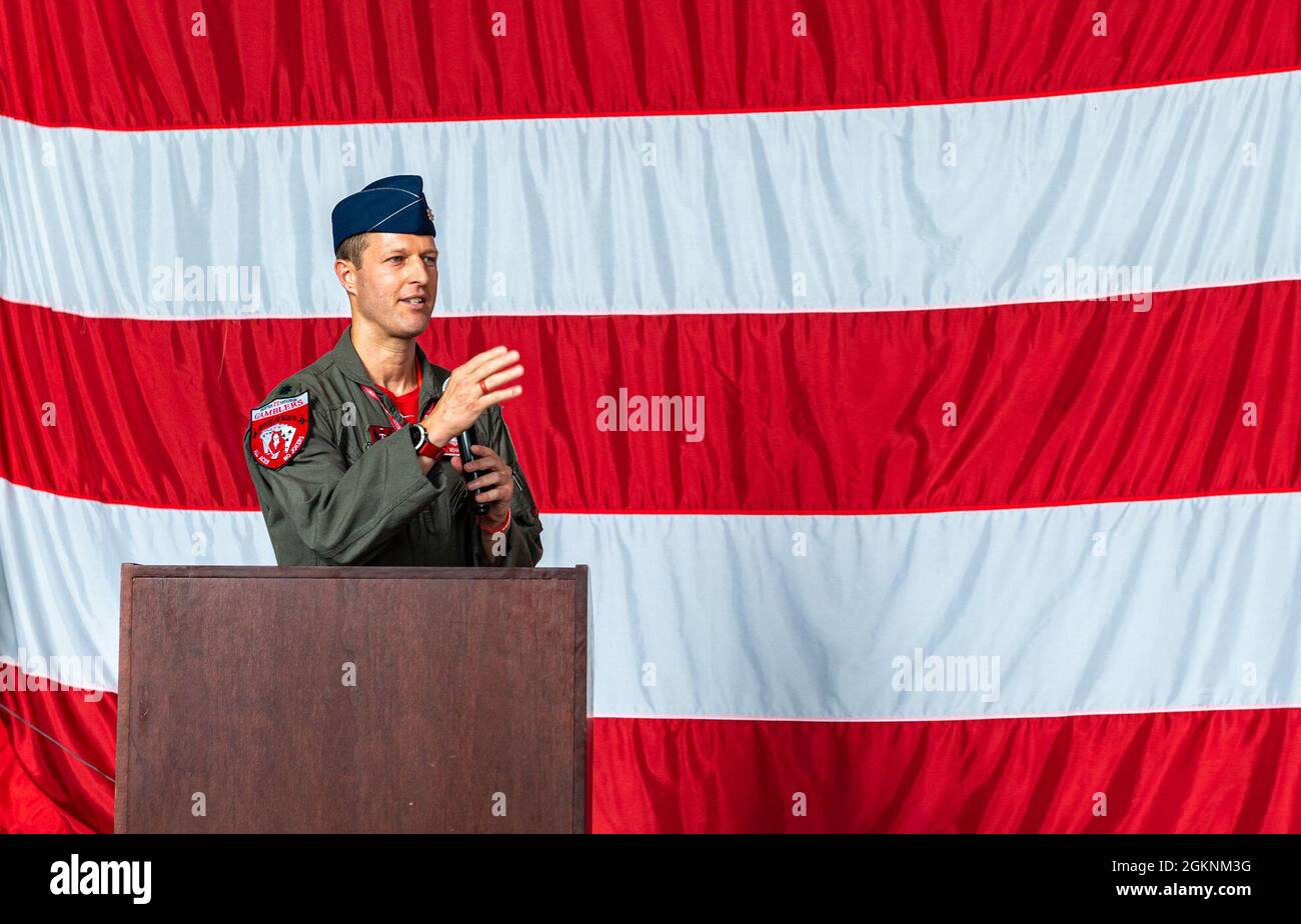 United States Air Force Lt. Col. David "Hulk" Bennett gives a speech ...
