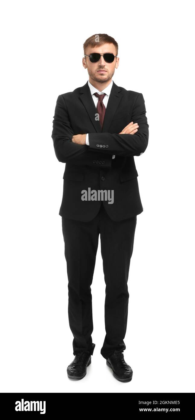 Handsome security guard on white background Stock Photo - Alamy