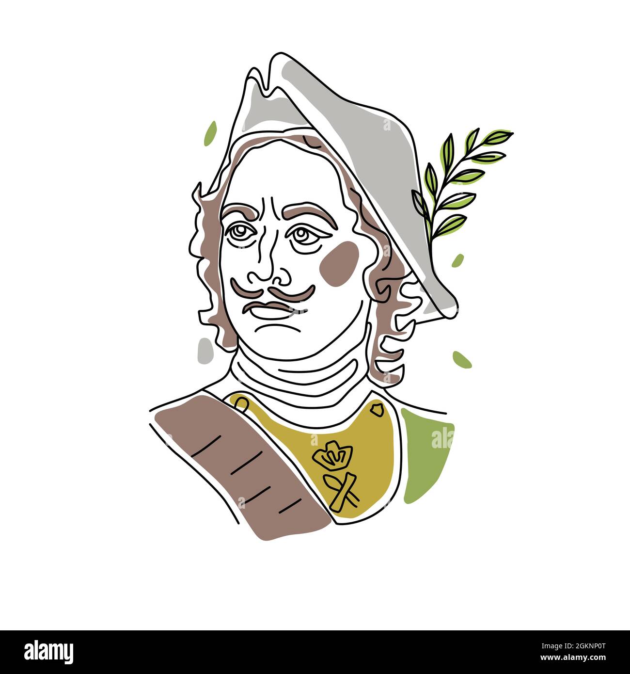 Linear trend portrait of a man in a historical military suit and hat ...