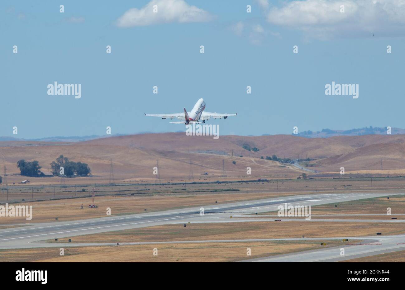 A Kalitta 747 takes off from the flight line June 8, 2021, at Travis ...