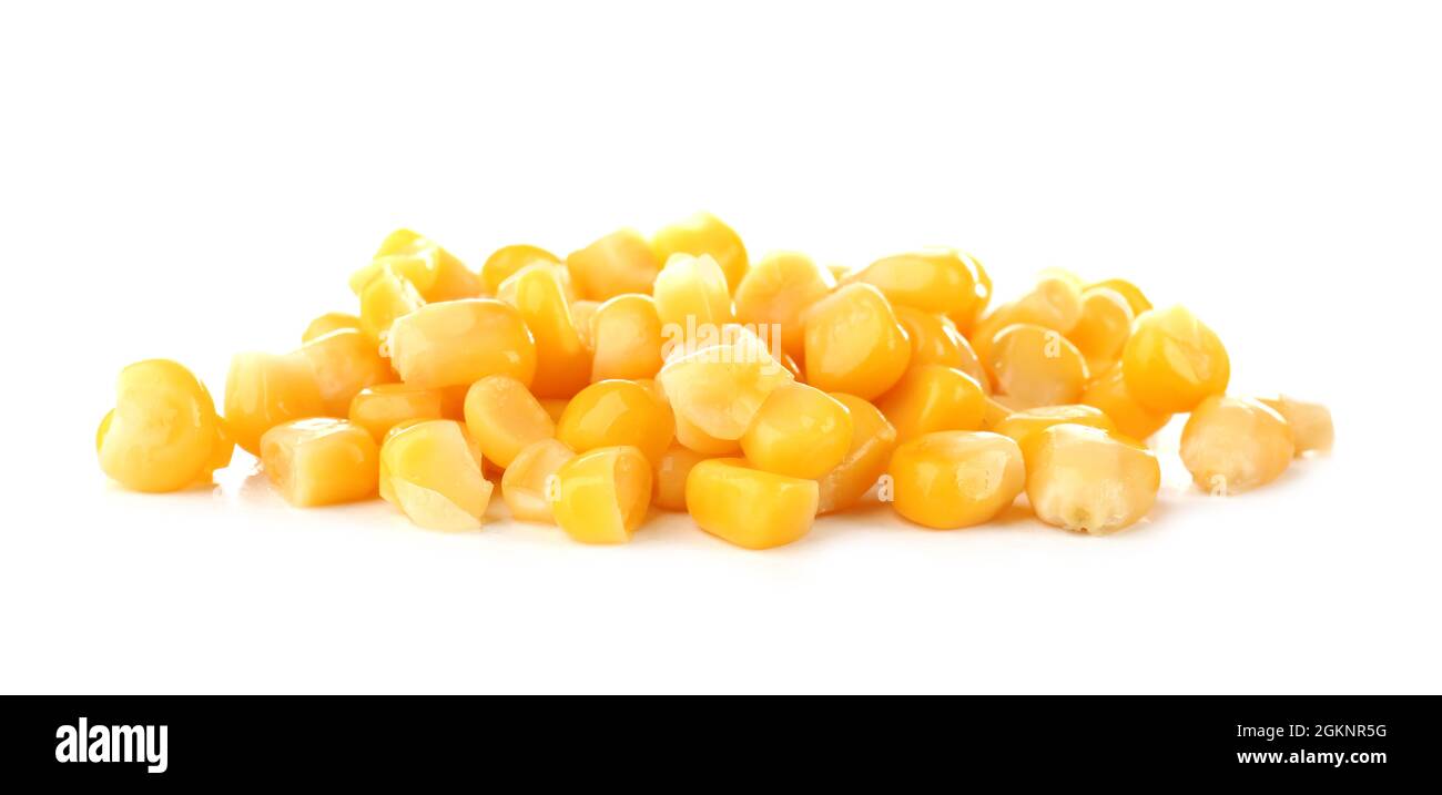Sweet corn kernels on white background Stock Photo - Alamy