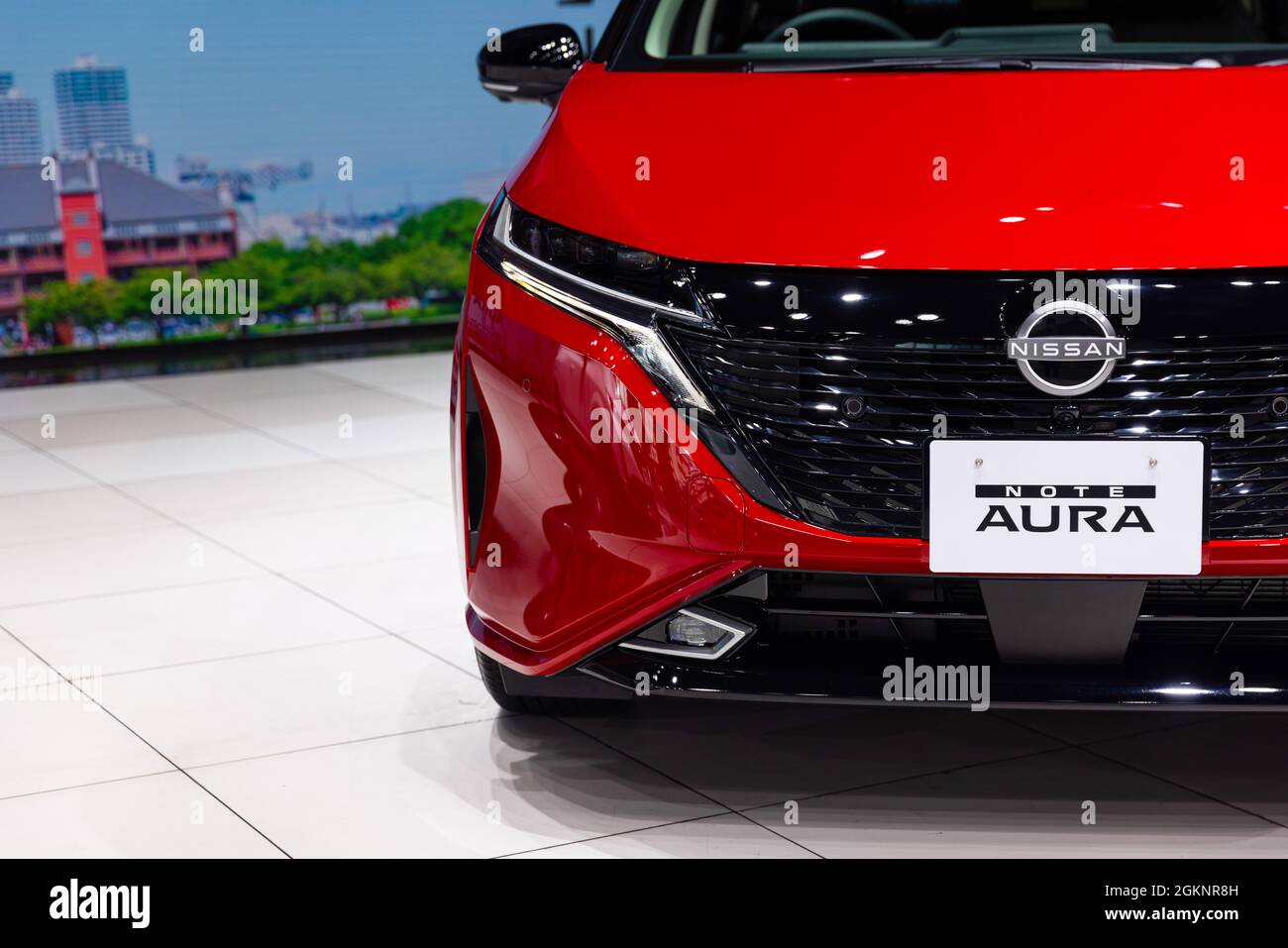 Yokohama, Japan. 15th Sep, 2021. Nissan Note Aura on display inside ...