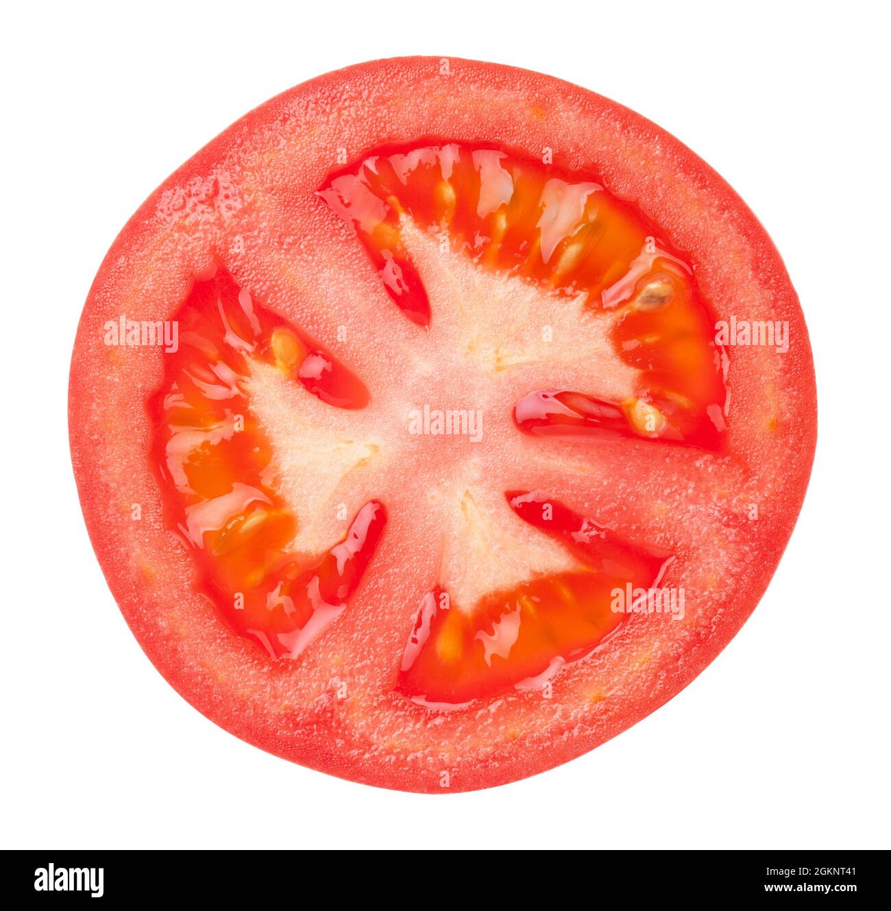 Tomato slice isolated on white background. Flat lay, view from above ...