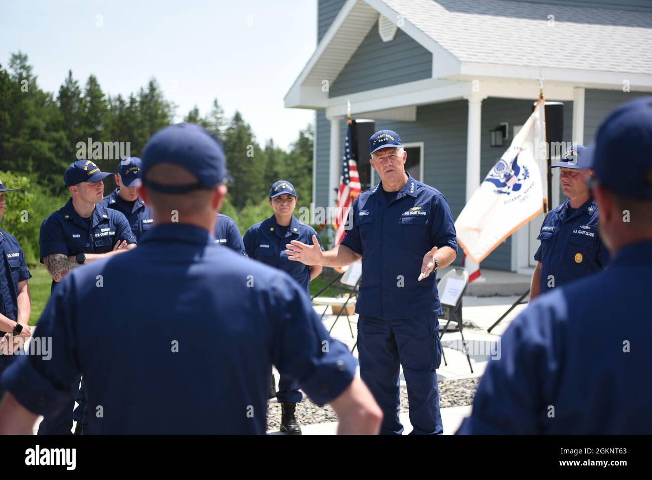 Coast Guard Commandant Adm. Karl Schultz speaks with Coast Guard ...
