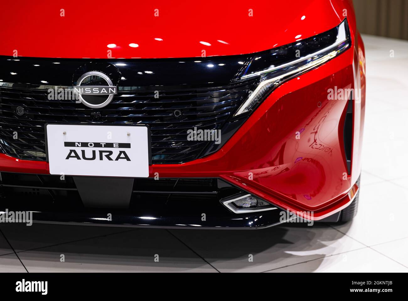 Yokohama, Japan. 15th Sep, 2021. Nissan Note Aura on display inside ...