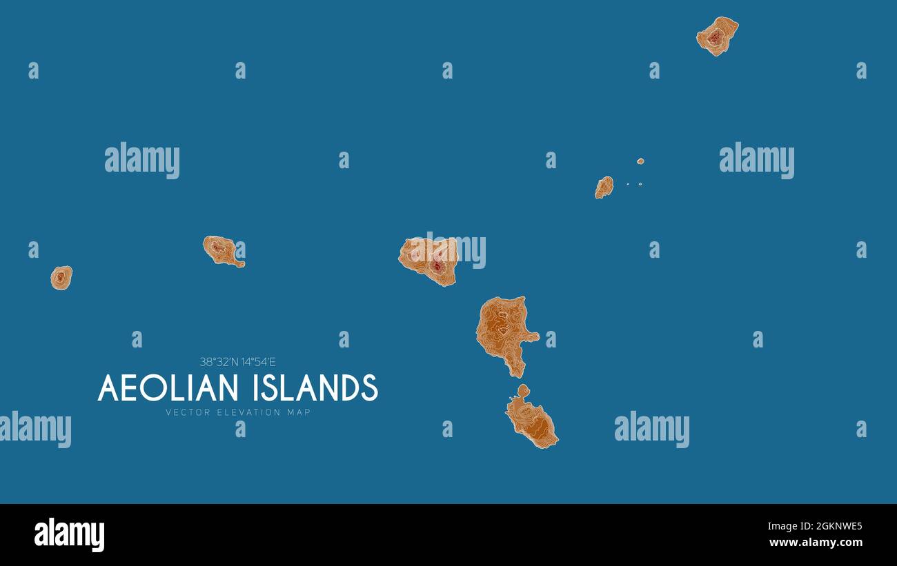 Topographic map of Aeolian islands, Italy. Vector detailed elevation ...