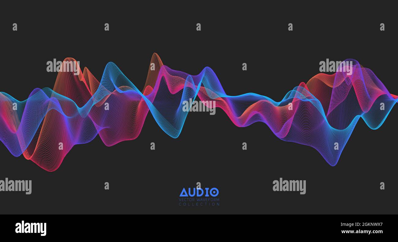 3d audio soundwave. Colorful music pulse oscillation. Glowing impulse ...