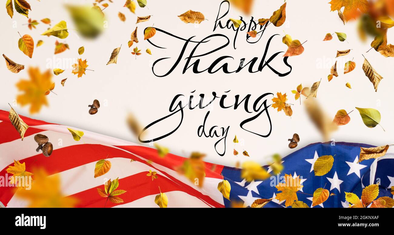 Happy Thanksgiving banner, US flag background Stock Photo - Alamy