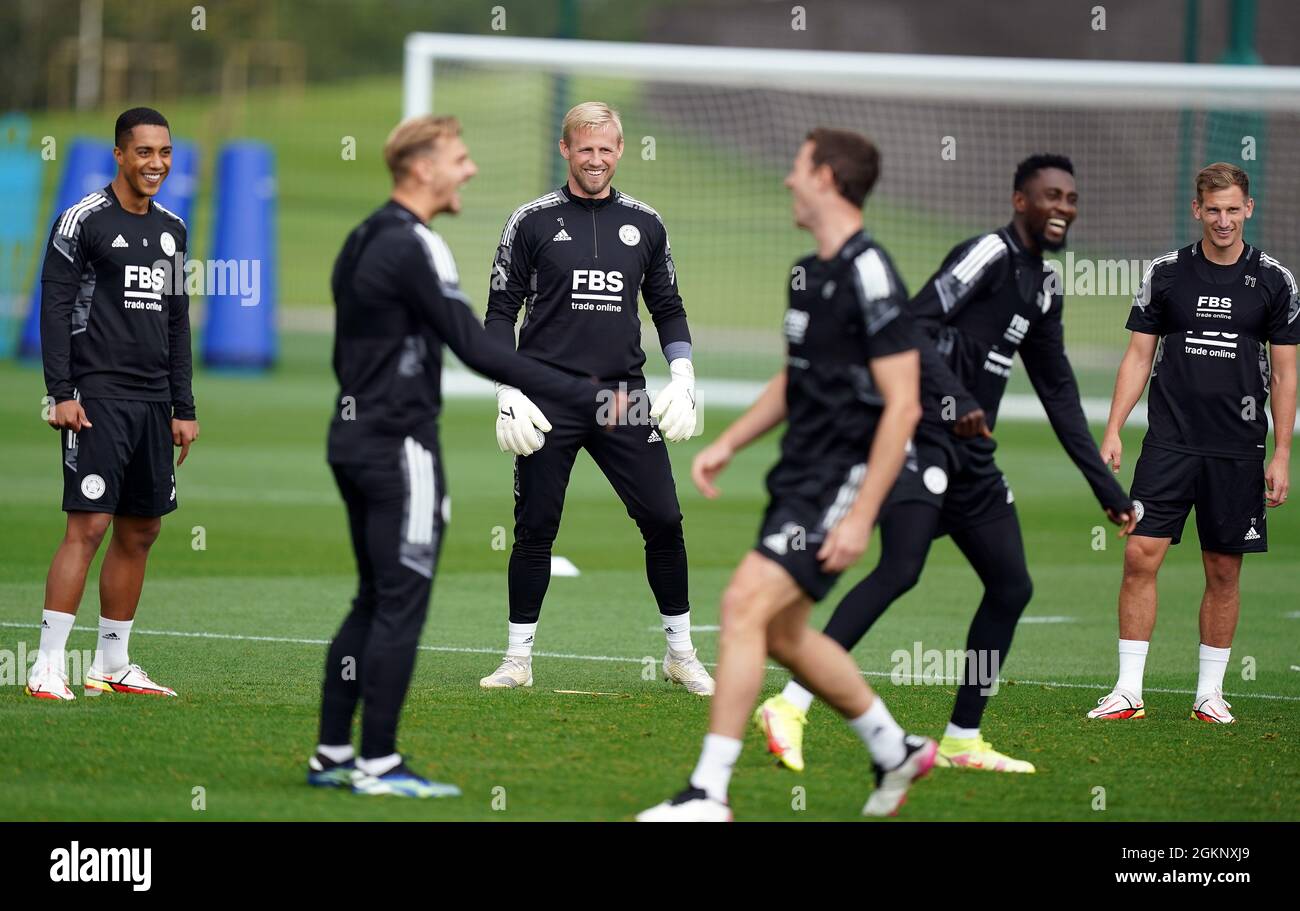 Leicester City goalkeeper Kasper Schmeichel during a training session ...