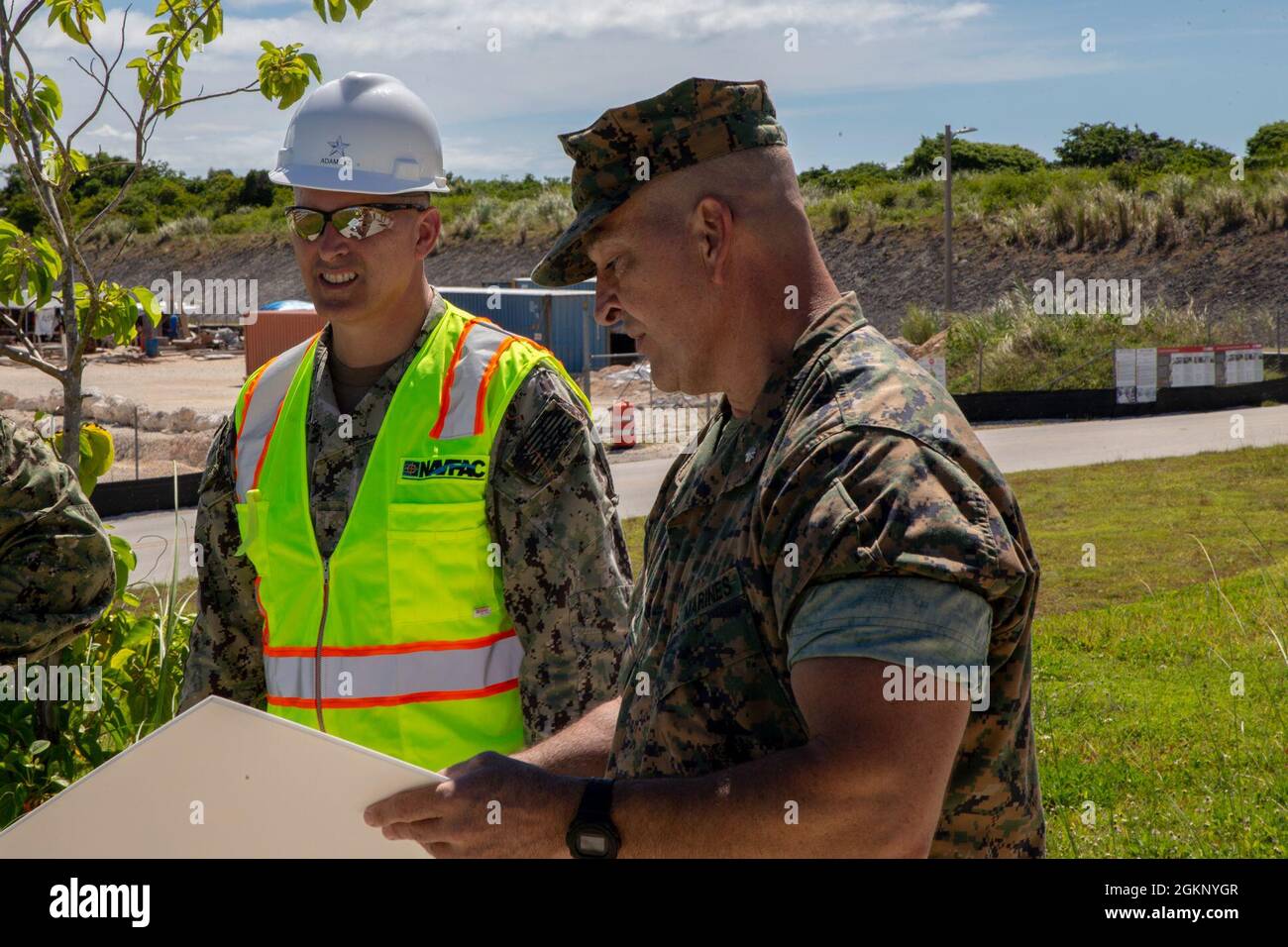 Lt. Col. Tate Buntz, the Marine Corps Base (MCB) Camp Blaz Operations Officer, briefs Rear Adm ...
