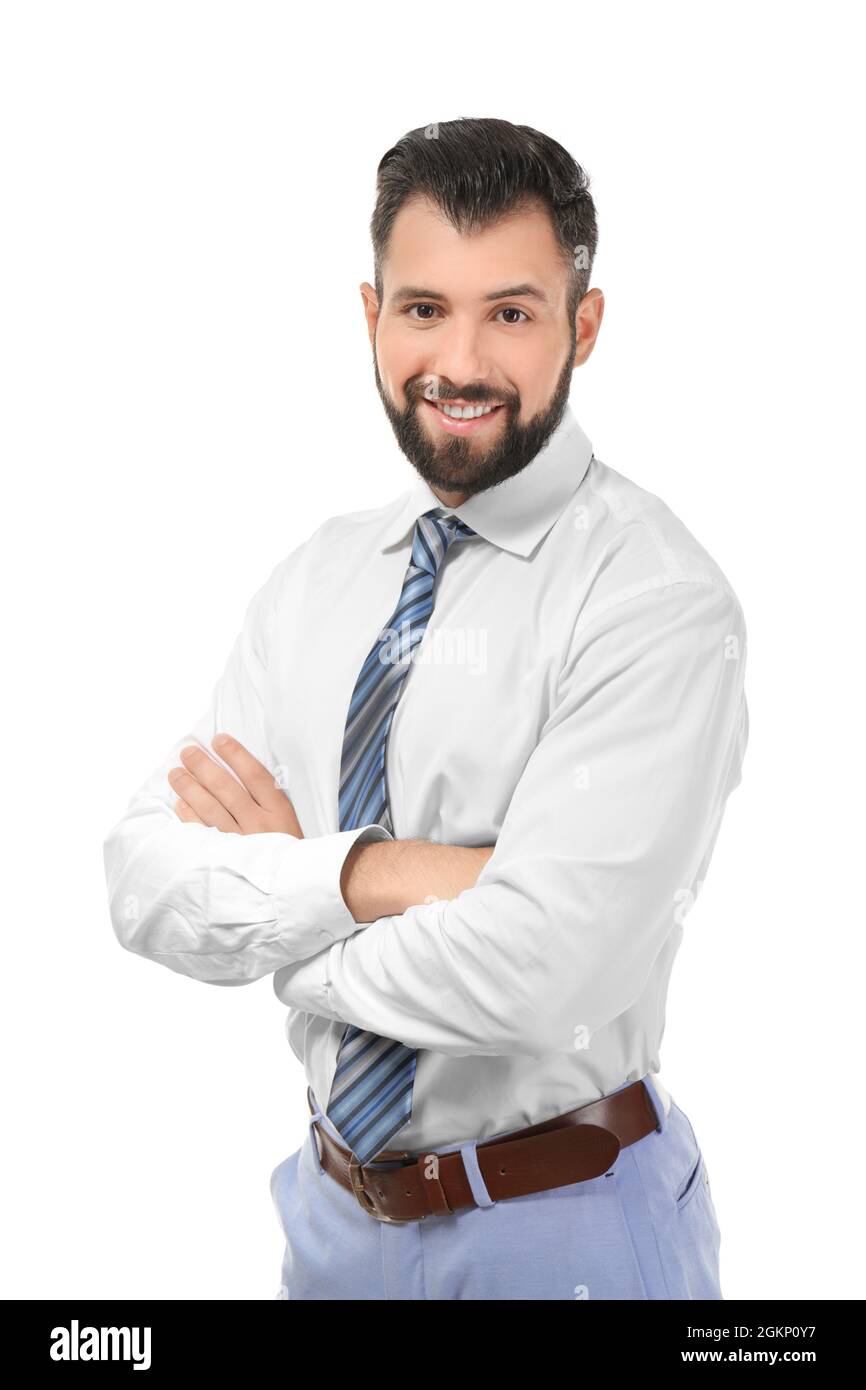 Handsome successful businessman on white background Stock Photo - Alamy
