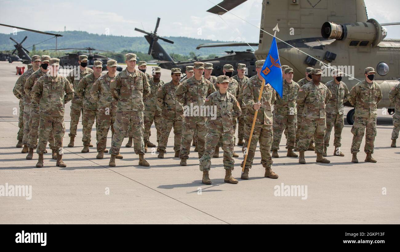 Soldiers of the 1st Combat Aviation Brigade stand in formation for the ...