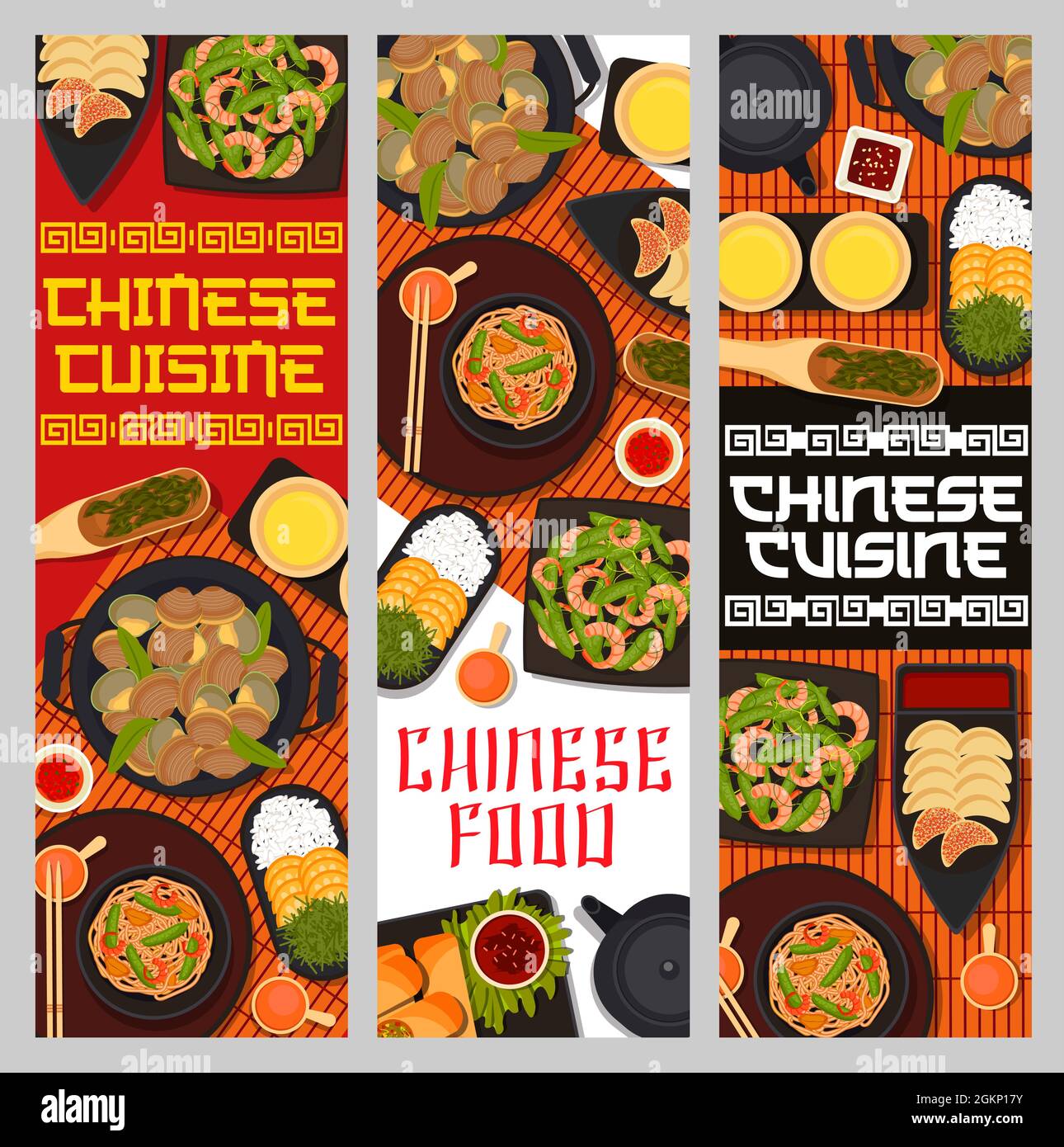 Chinese cuisine meals, restaurant dishes posters. Spring rolls with soy ...