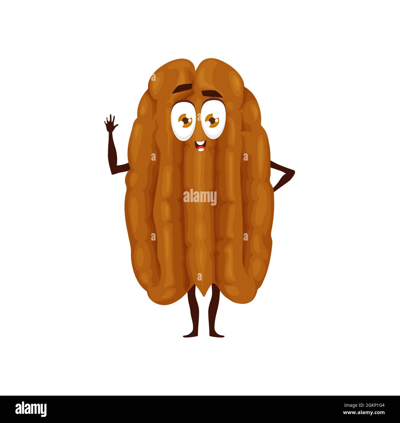 Cartoon pecan nut character, kids yummy food personage. Vector cute ...