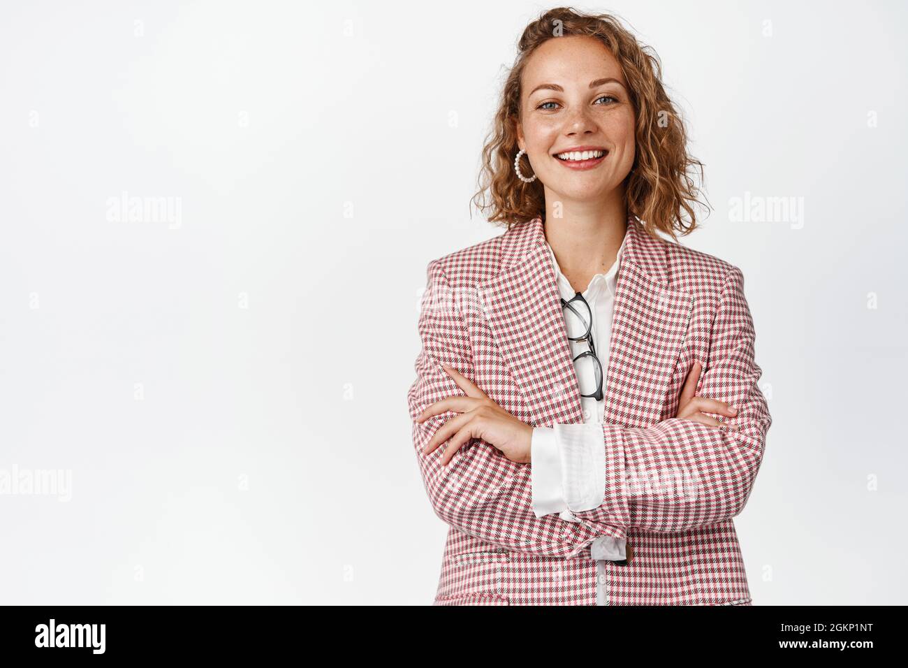 Young professional business woman cross arms on chest, smiling and ...