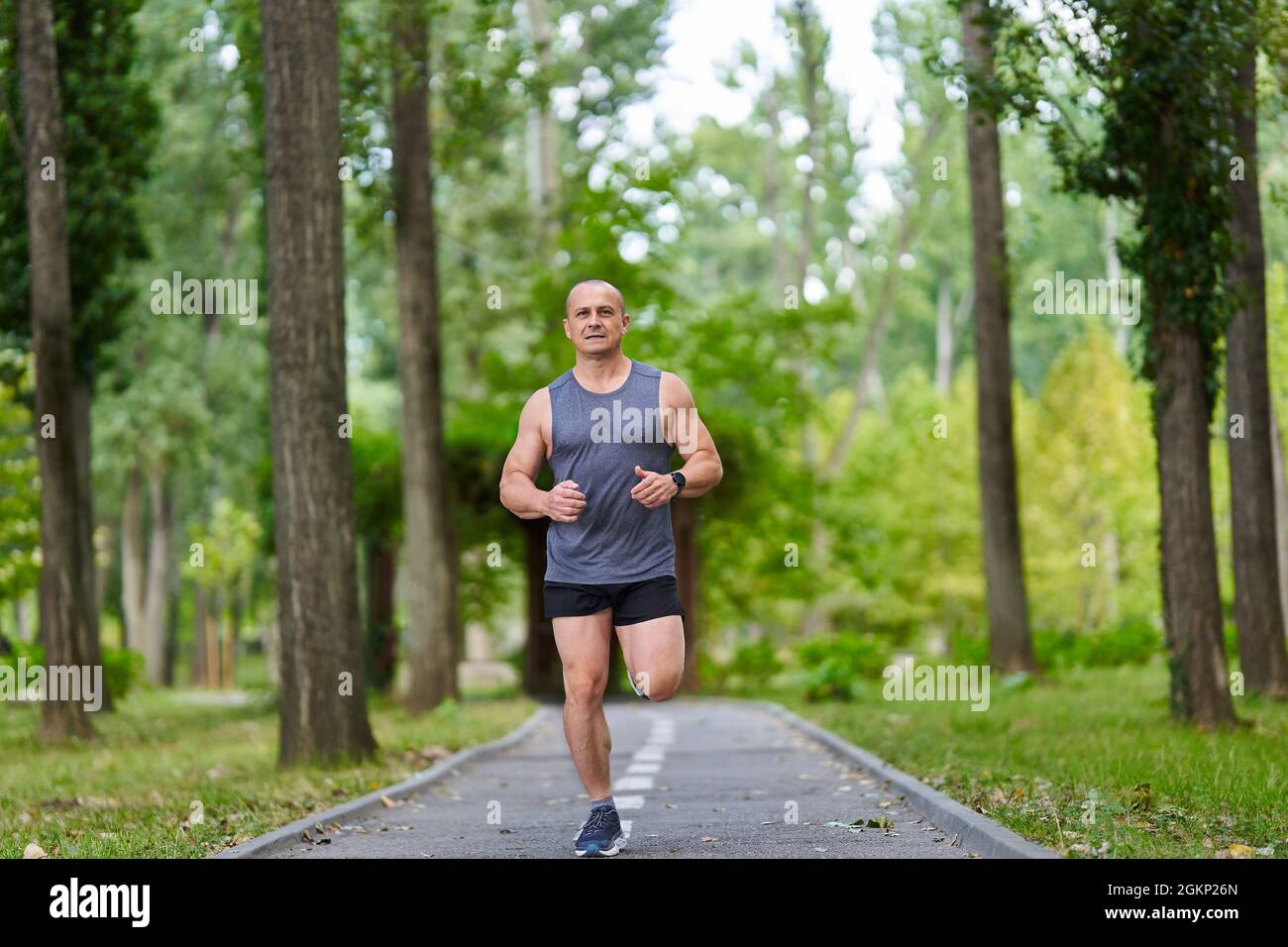 Athletic man marathon runner training in the park alleys Stock Photo ...