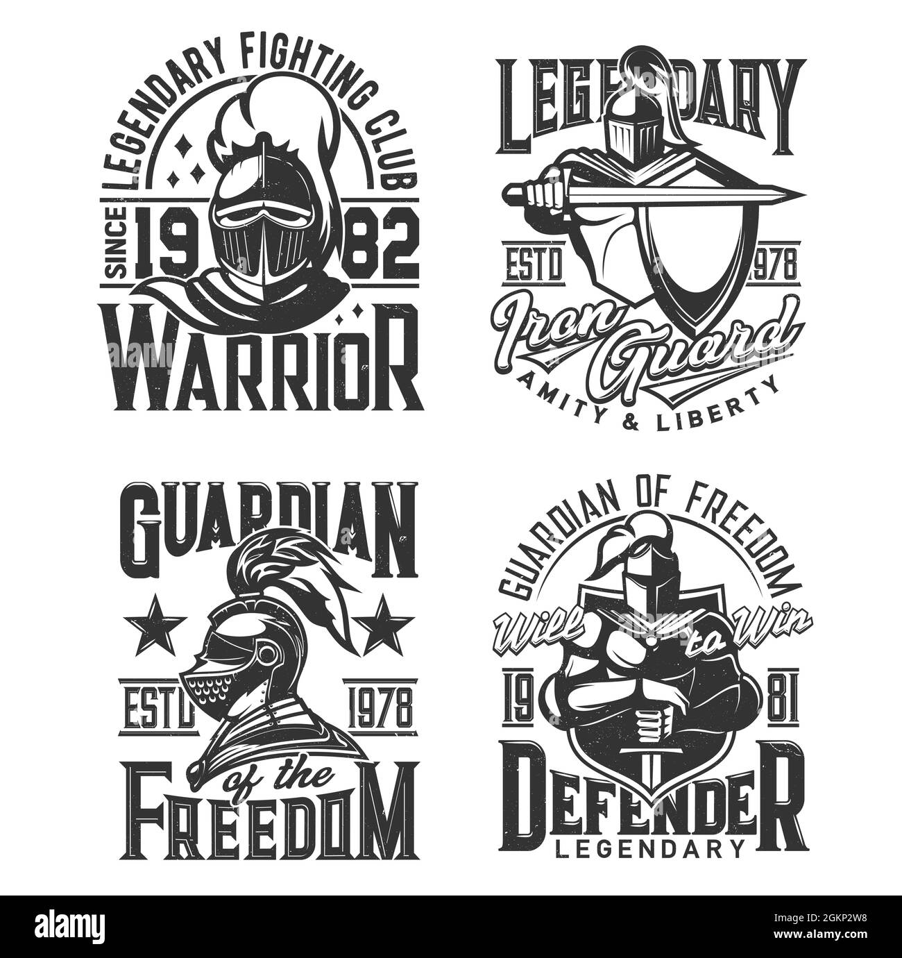Knight warrior in armor t-shirt vintage print. Fighting club, guard ...