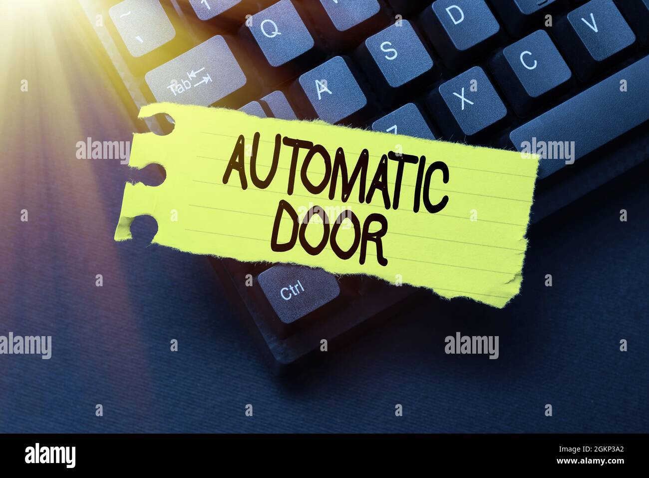 Hand writing sign Automatic Door. Word for opens automatically when ...