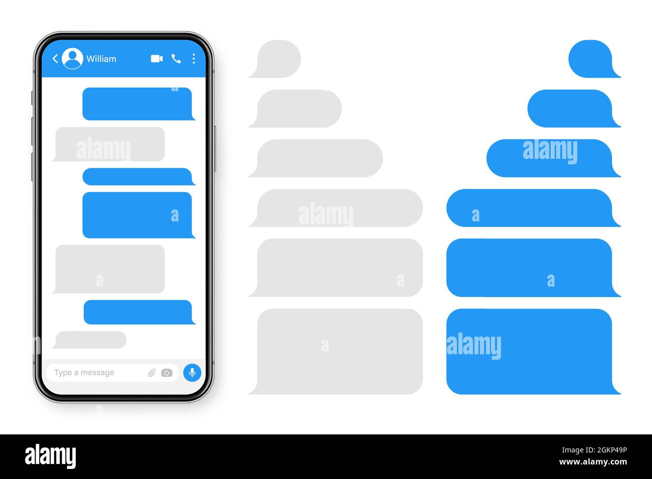 Realistic smartphone with messaging app. Blank SMS text frame ...