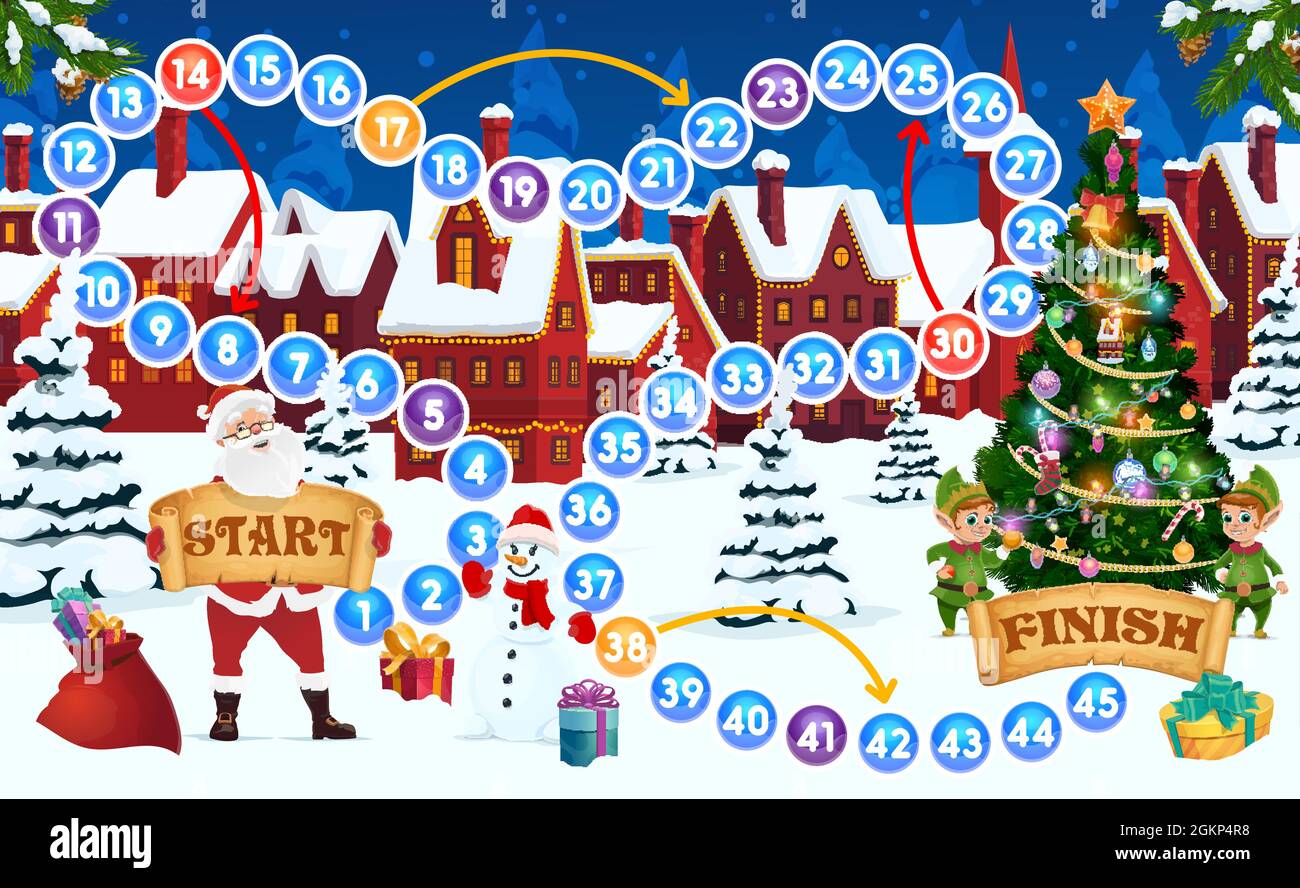 Children Christmas holiday boardgame template. Kids activity, puzzle ...