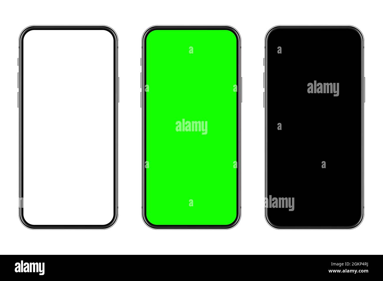 Realistic smartphone with blank touch screen and green chroma key ...
